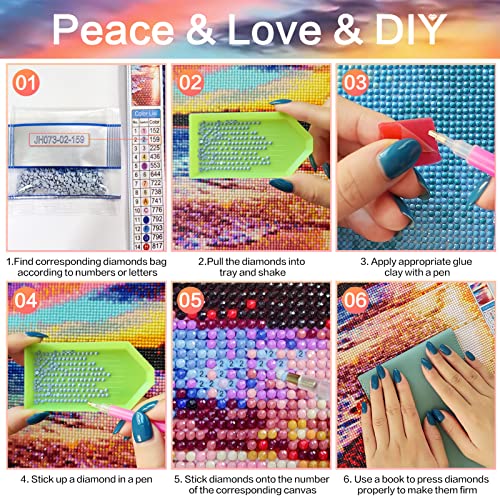 Uatiodo Diamond Painting Kits for Adults, 6 Pack Diamond Painting Kit, DIY 5D Diamond Art Paintings, Sunset Beach Paint with Diamonds, Home Wall Decor, 12 * 16 inch