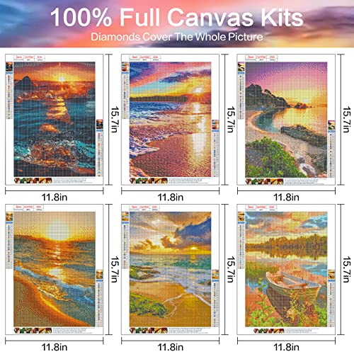 Uatiodo Diamond Painting Kits for Adults, 6 Pack Diamond Painting Kit, DIY 5D Diamond Art Paintings, Sunset Beach Paint with Diamonds, Home Wall Decor, 12 * 16 inch