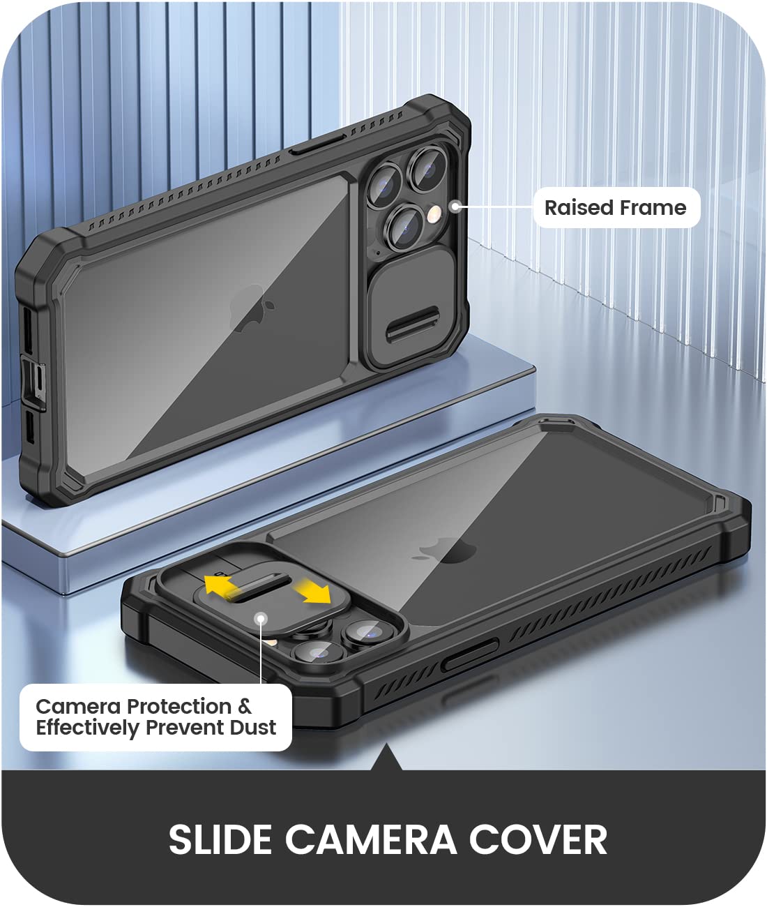 Caka for iPhone 13 Pro Max Phone Case, iPhone 12 Pro Max Case with Slide Camera Cover & Built-in Screen Protector Heavy Duty Shockproof Phone Case Cover for iPhone 13 Pro Max 12 Pro Max 6.7, Black