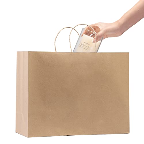 GSSUSA Gift Bags Large with Handles16x6x12 Brown 50Pcs, Kraft Paper Bags Bulk Bags for Small Business, Paper Shopping Bags, Grocery Bags, Shopping Bags for Boutique, Merchandise