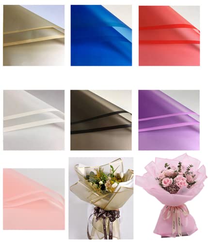 NatureMan 21Sheets /7 Colors edging TranslucentFlower Wrapping Paper,Florist Bouquet Supplies,DIY Crafts,Gift Packaging or Gift Box Packaging Paper, WaterproofFloral Wrapping Paper 22.8x22.8Inch