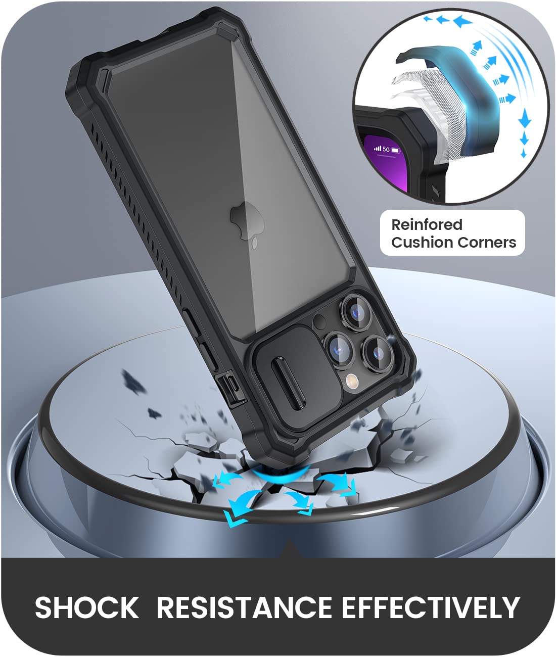 Caka for iPhone 13 Pro Max Phone Case, iPhone 12 Pro Max Case with Slide Camera Cover & Built-in Screen Protector Heavy Duty Shockproof Phone Case Cover for iPhone 13 Pro Max 12 Pro Max 6.7, Black