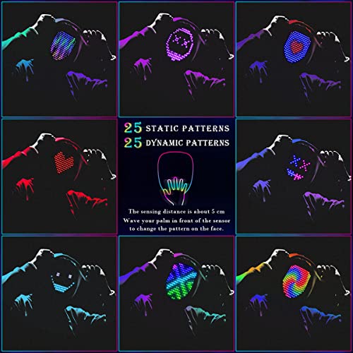 Keledz Led Mask, Light up Mask with Gesture Sensing Control, LED Lighted Face Transforming for Costume Cosplay Party Masquerade, Hallowee Mask