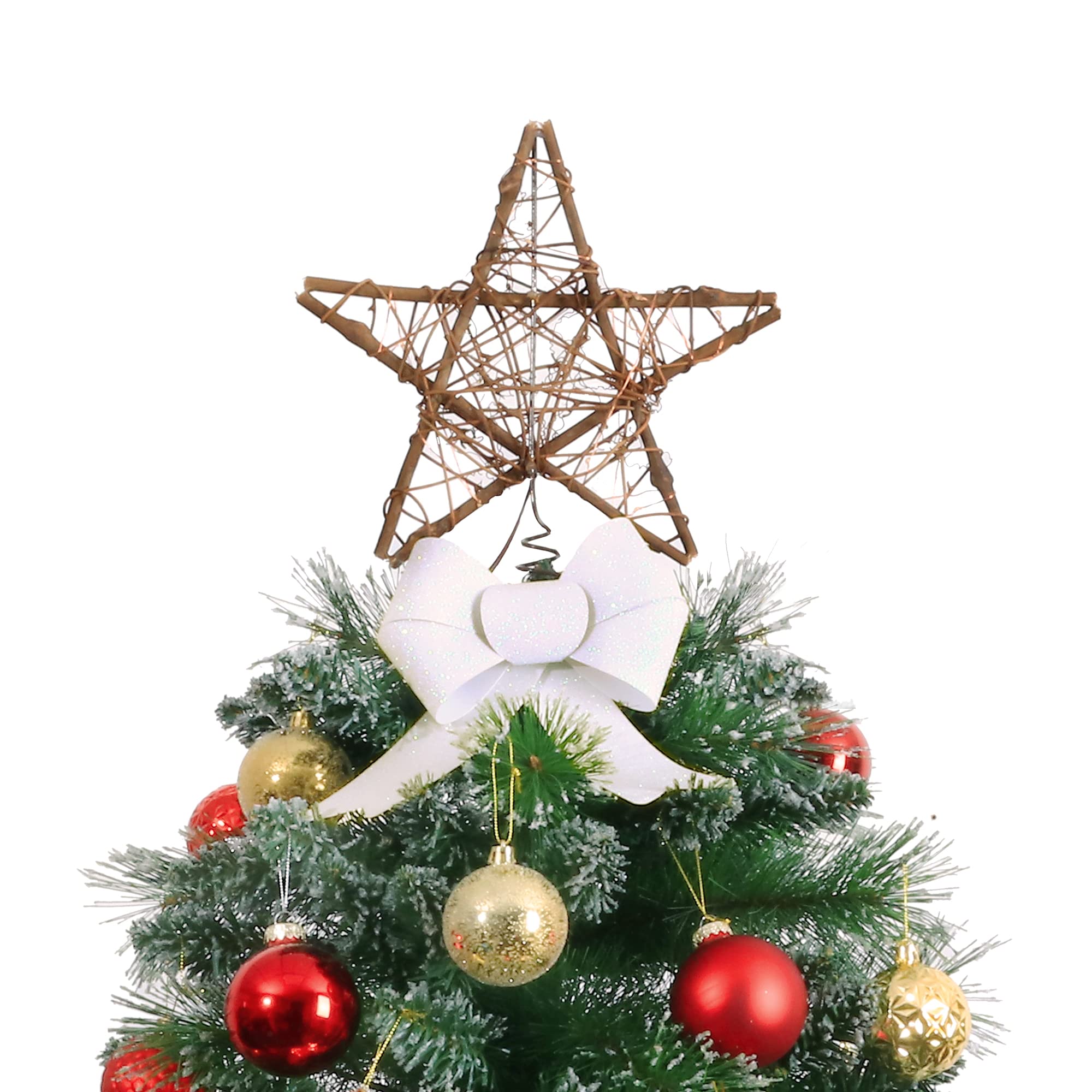 Christmas Tree Topper,Lighted Branch Rattan Star Tree Topper with 15 LED Lights for Christmas Tree and Holiday Seasonal Decoration