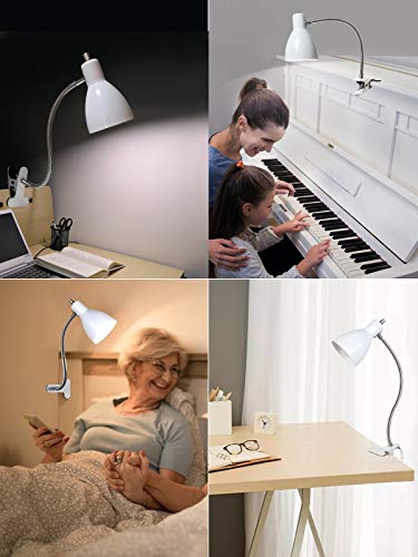 Desk lamp Eye-Caring Table Lamps, 360°Rotation Gooseneck Clip on Lamp, Clip On Reading Light, Portable Reading Book Light, Clamp Light, Study Desk Lamps for Bedroom and Office Home Lighting (White)