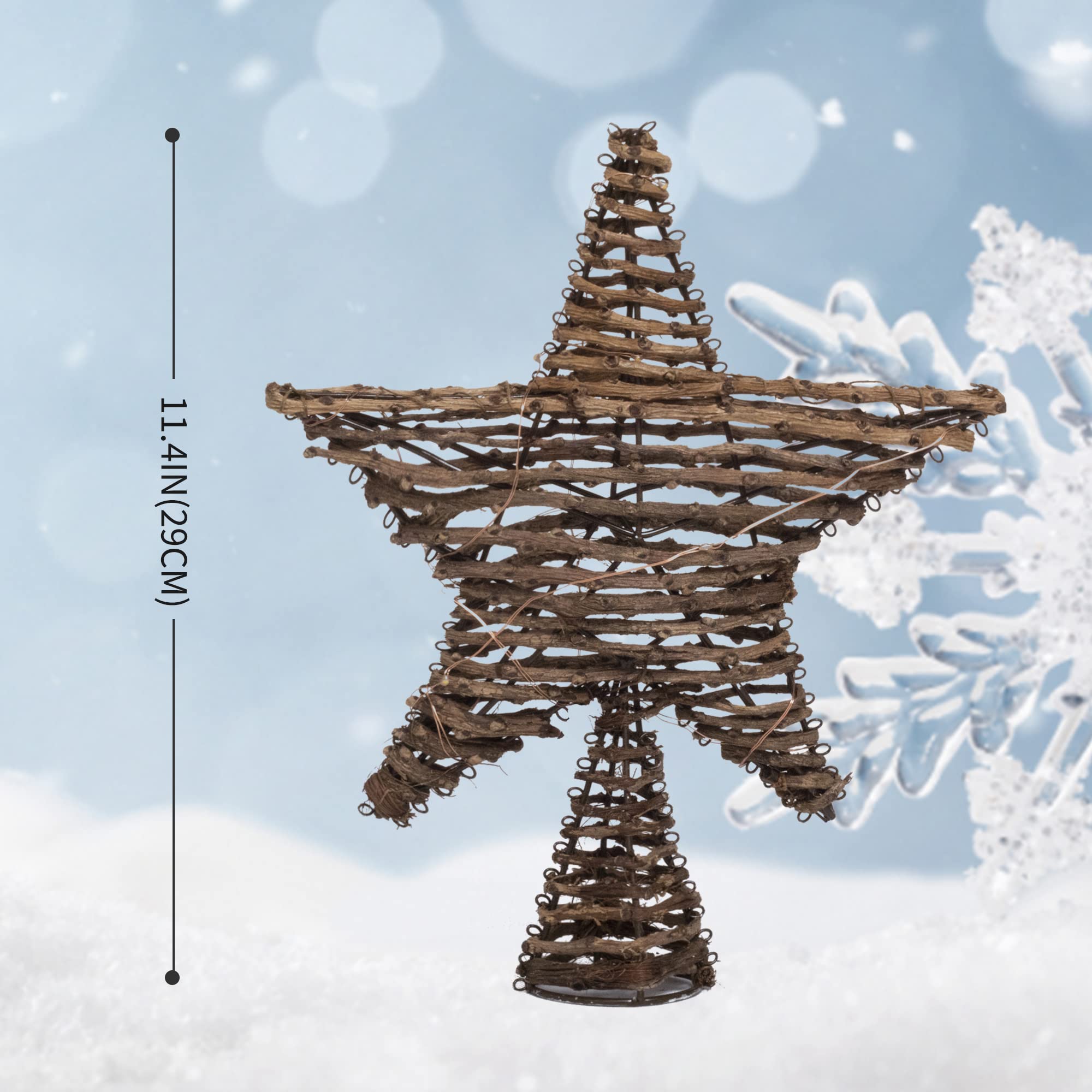 Christmas Tree Topper,Lighted Rattan Star Tree Topper with 15 LED Lights for Christmas Tree and Holiday Seasonal Decoration (Thick