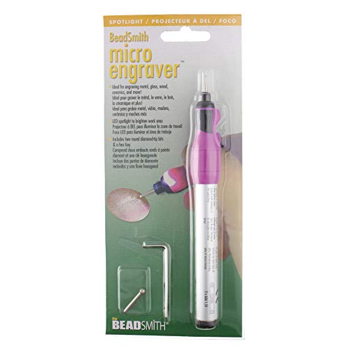 The Beadsmith Micro Engraver w/Spotlight, 6.25", Battery Operated (2xAAA), 2 Round Diamond-Tip Bits and Hex Key, Engraver, Polisher, Sander- for Metal Engraving, Wood Carving, and Jewelry Polishing