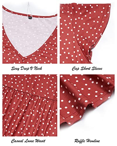 ULTRANICE Summer Sun Dresses for Women 2023 Casual Trendy V Neck Polka Dot Ruffle Mini Dress(Red,S)