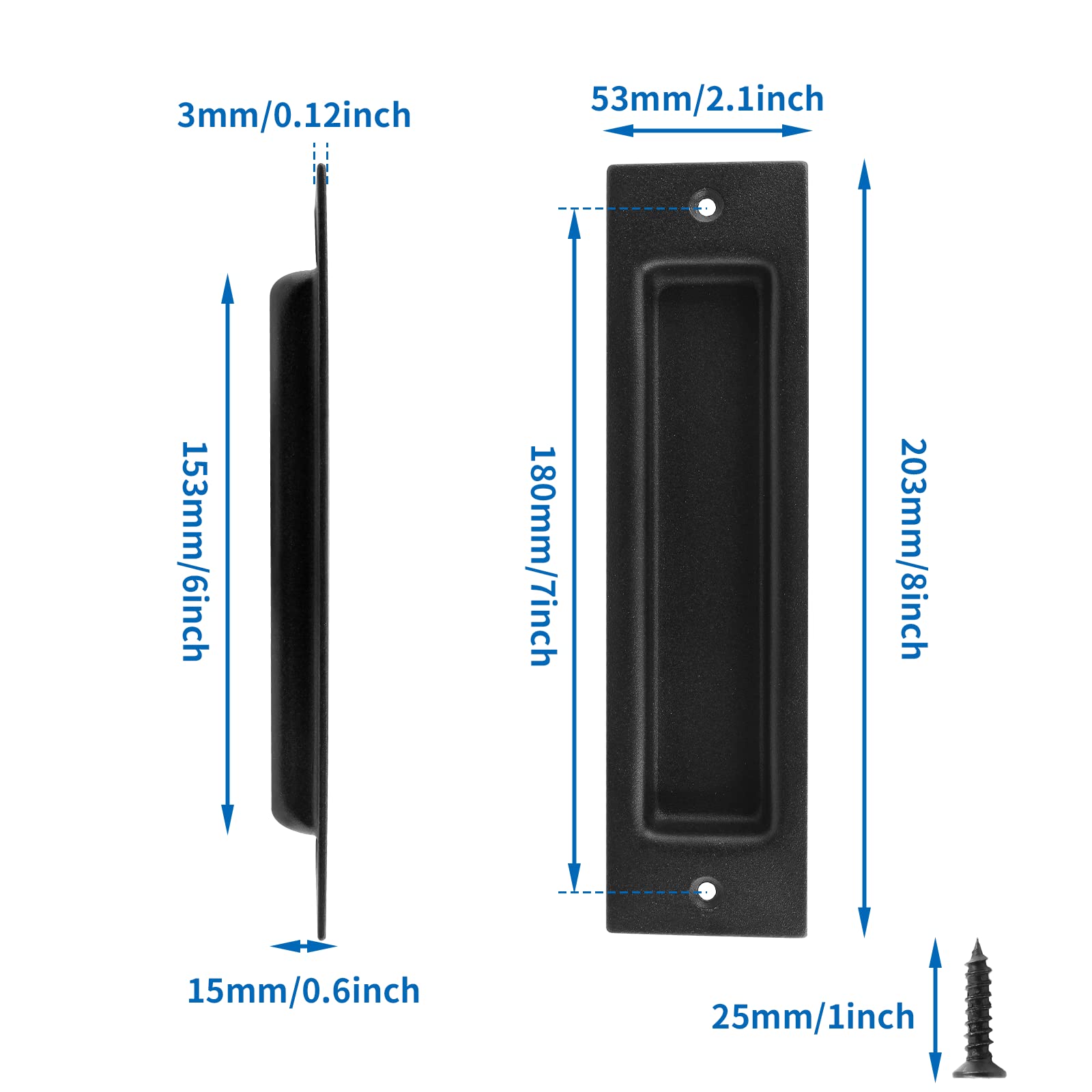 Auvotuis 8 Inch Sliding Barn Door Handle Black Modern Finger Slotted Pull Handle Heavy-Duty for Cabinets, Closet, Drawers, Gate