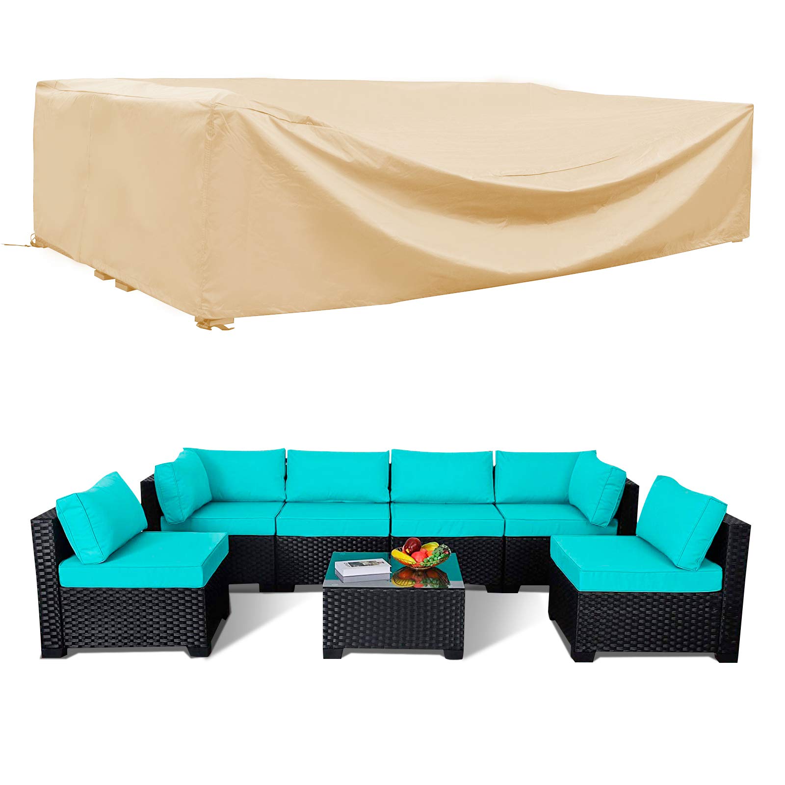Patio Furniture Sectional Set Covers Large Water Resistant Outdoor Furniture Set Covers Loveseat Covers Beige 112" L x 98" W x 28" H