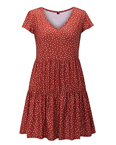 ULTRANICE Summer Sun Dresses for Women 2023 Casual Trendy V Neck Polka Dot Ruffle Mini Dress(Red,S)