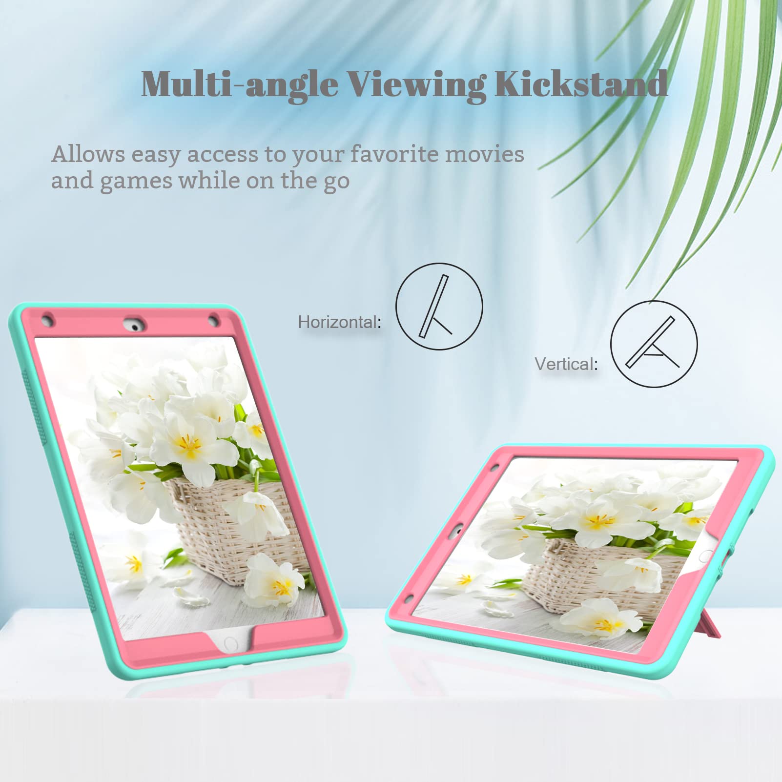 Rantice iPad 9th Generation Case, iPad 8th/7th Generation Case, iPad Case with Kickstand and Pencil Holder for iPad 10.2 Case(Mint Green+Rose)