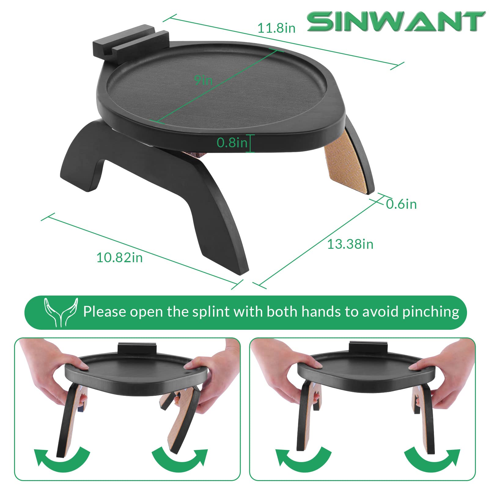 SINWANT Sofa Armrest Tray, Clip On Couch Arm Table, Foldable Sofa Arm Tray with 360° Rotating Phone Holder,Side Tables,TV Trays, Sofa Table for Eating and Drink Table