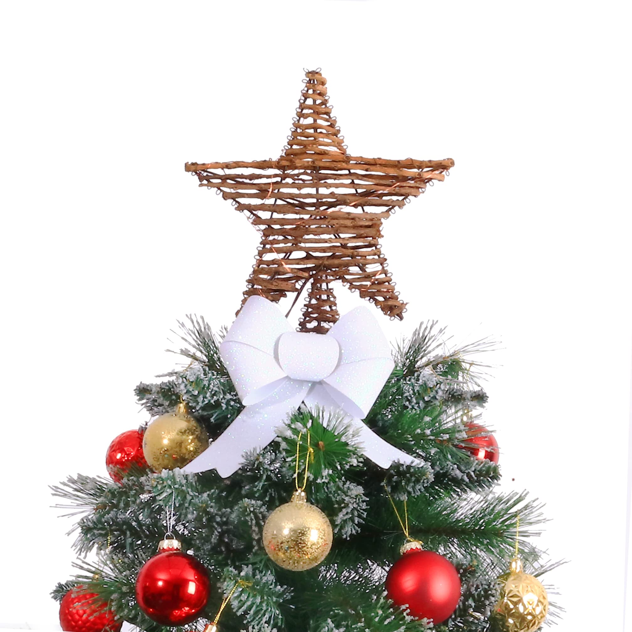 Christmas Tree Topper,Lighted Rattan Star Tree Topper with 15 LED Lights for Christmas Tree and Holiday Seasonal Decoration (Thick