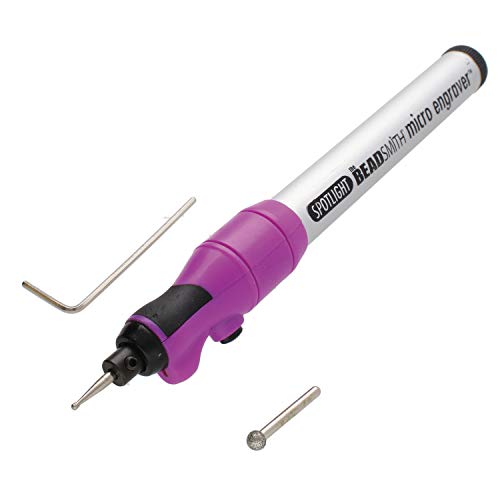 The Beadsmith Micro Engraver w/Spotlight, 6.25", Battery Operated (2xAAA), 2 Round Diamond-Tip Bits and Hex Key, Engraver, Polisher, Sander- for Metal Engraving, Wood Carving, and Jewelry Polishing