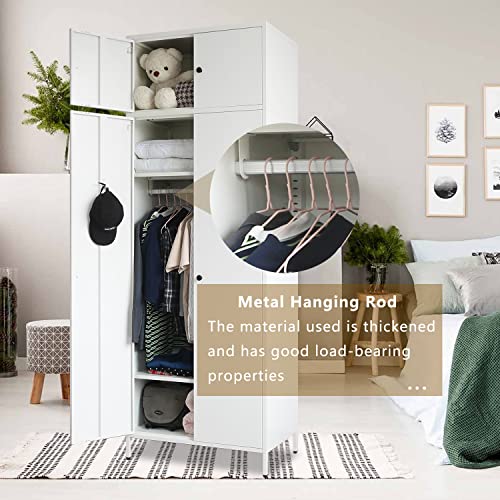 BESFUR Wardrobe Closet, Metal Armoires and Wardrobes with Adjustable Hanging Rod, Top Cabinet, 20" D*31.5" W*90.5" H - White