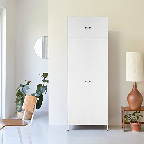 BESFUR Wardrobe Closet, Metal Armoires and Wardrobes with Adjustable Hanging Rod, Top Cabinet, 20" D*31.5" W*90.5" H - White