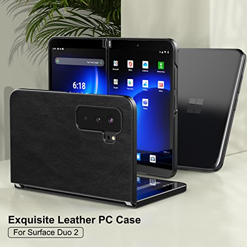 Foluu for Microsoft Surface Duo 2 Case, Surface Duo 2 2021 Leather Case, [Slim & Lightweight] PU Leather Back Cover Hard PC Durable Protective Phone Case for Microsoft Surface Duo 2 2021 (Blue)