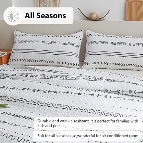 LUCKYBULL White Quilt Set Boho Bedspread King XL Size (104x96 in), 3 Pieces Bohemian Striped Reversible Lightweight Coverlet Quilt Set for All Season