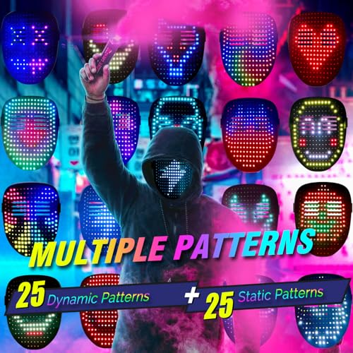 MEGOO Led Mask with Gesture Sensing Transforming,Light Up Luminous Digital Glow Mask for Halloween Rave Dj Party Masquerade