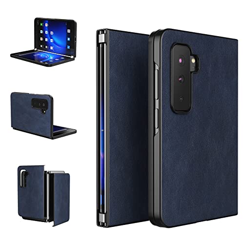Foluu for Microsoft Surface Duo 2 Case, Surface Duo 2 2021 Leather Case, [Slim & Lightweight] PU Leather Back Cover Hard PC Durable Protective Phone Case for Microsoft Surface Duo 2 2021 (Blue)