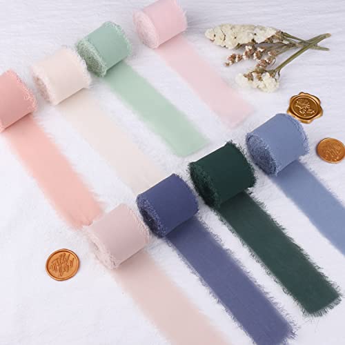 Chiffon Silk Ribbon for Gift Wrapping, White Beige Ribbon for Wedding Invitation Bouquet, 3 Rolls 1.5" Wide x 7 Yd Gift Wrap Cream Ribbon, with 10Pcs Wax Seal Sticker
