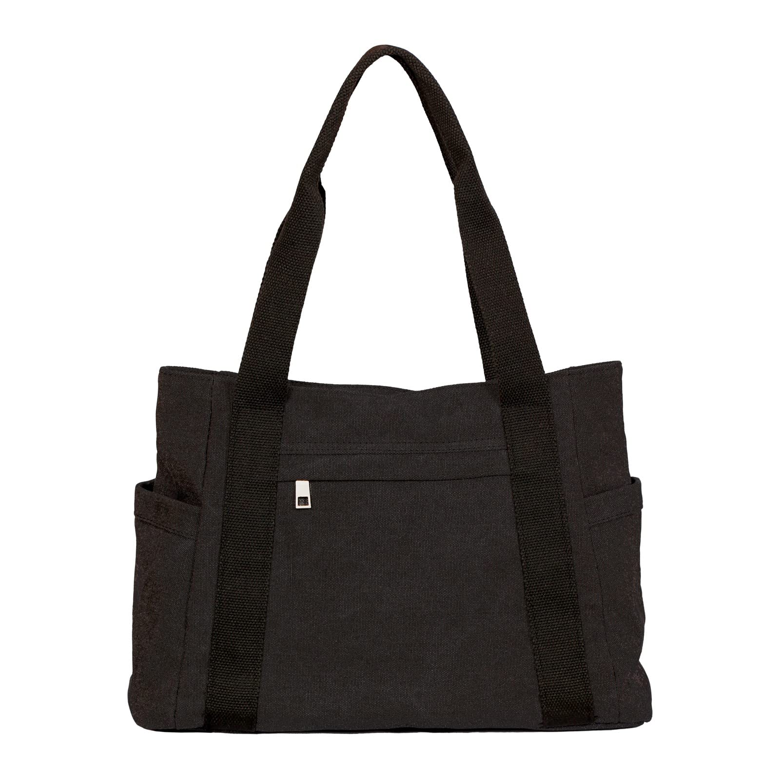 YHSHYZH Black Tote Bags for Women, Canvas Work Bags, Medium Beach Bag with Zipper, Teacher Shoulder Bag, Everything Purses for Women Gifts Trendy (Medium, Black) …