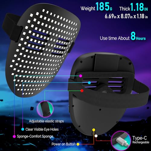 MEGOO Led Mask with Gesture Sensing Transforming,Light Up Luminous Digital Glow Mask for Halloween Rave Dj Party Masquerade