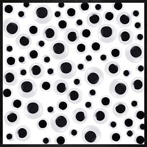 Trimming Shop 100pcs Plastic Self-Adhesive Wobbly Googly Wiggle Eyes for DIY Crafts, Teddy Bear Doll Making Toys Sticky Eyes, Black & White