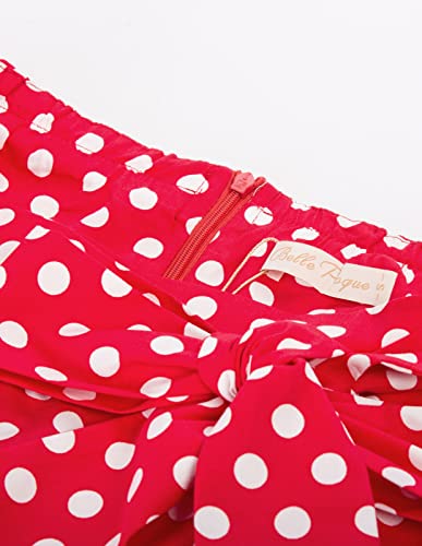 Women's 1950s Retro High Waisted A-Line Midi Skirt Red Polka Dot Weekend Skirt XL
