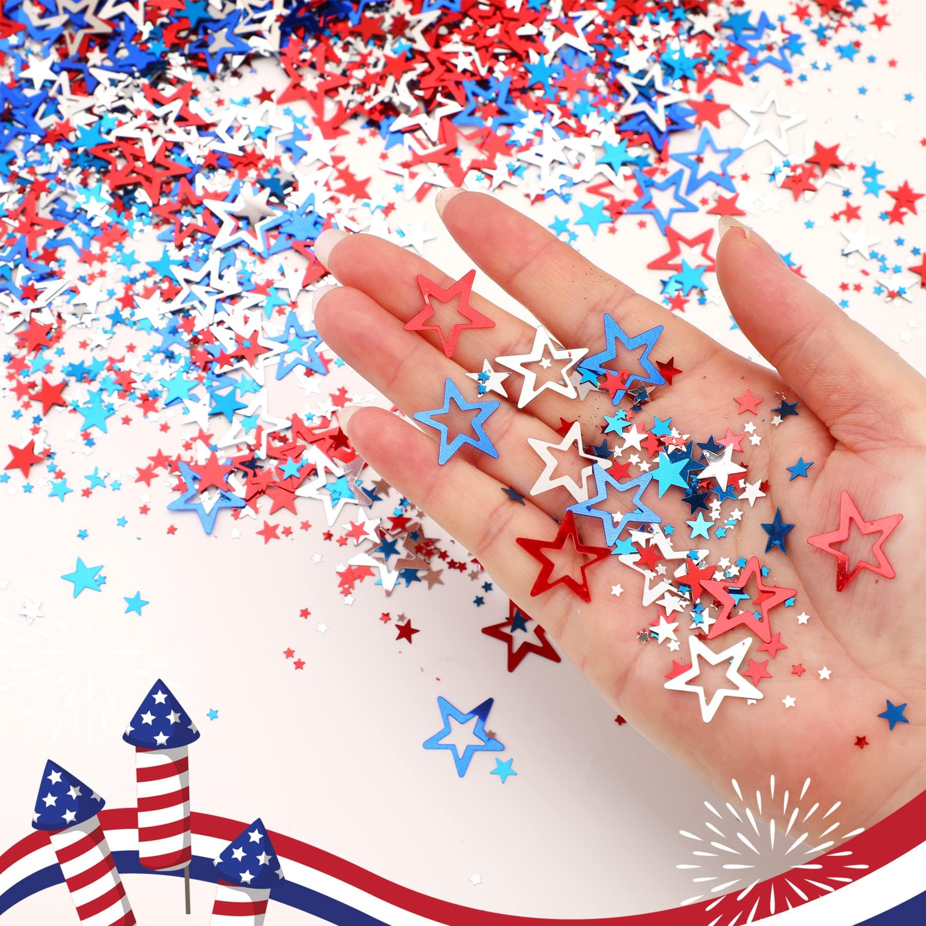 MARFOREVER 4th of July Confetti Patriotic Glitter Confetti Independence Day Party Decorations Red White Blue Twinkle Star Table Confetti for American Theme Events Party Veterans Memorial Day Decor