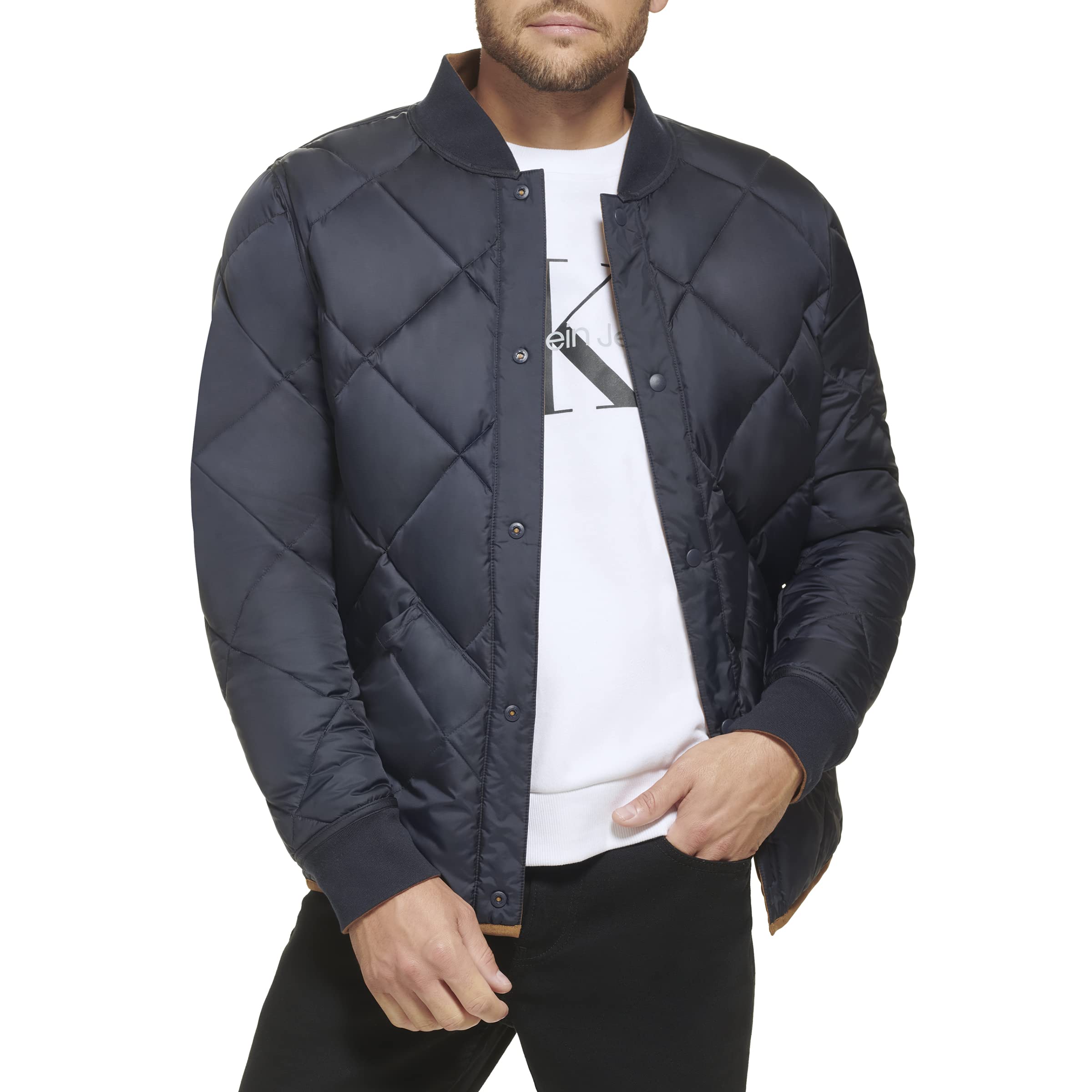 Calvin Klein Men's Reversible Diamond Quilted Jacket, Deep Red, X-Large