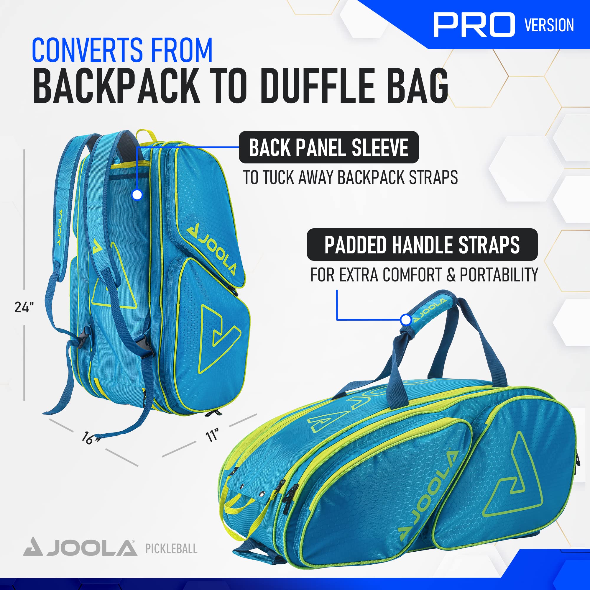 JOOLA Tour Elite Pro Pickleball Bag β Backpack & Duffle Bag for Paddles & Pickleball Accessories β Thermal Insulated Pockets Hold 4+ Paddles - Includes Fence Hook Blue/Yellow