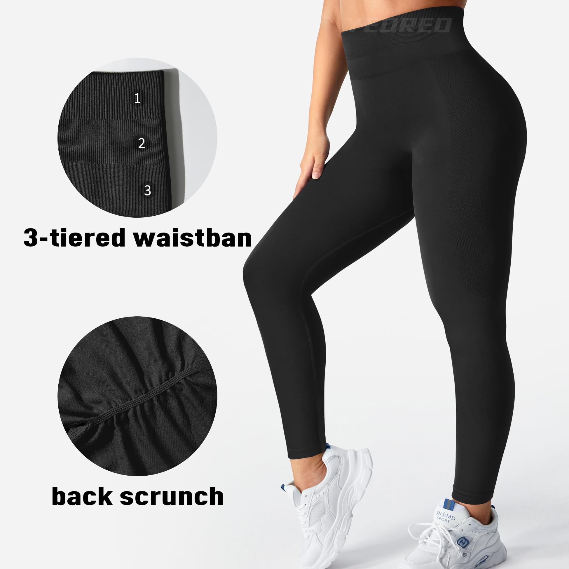 YEOREO Amplify Leggings for Women Seamless Scrunch Leggings Butt Lifting Gym High Waisted Athletic Leggings Black Marl
