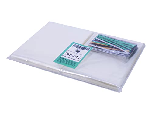 Wowfit 200 CT 5” x 7” Clear Flat Cellophane Treat Bags with 6 Colors 4" Twist Ties, Cello Packaging for Donuts, Cookies, Candies and Gift Wrapping