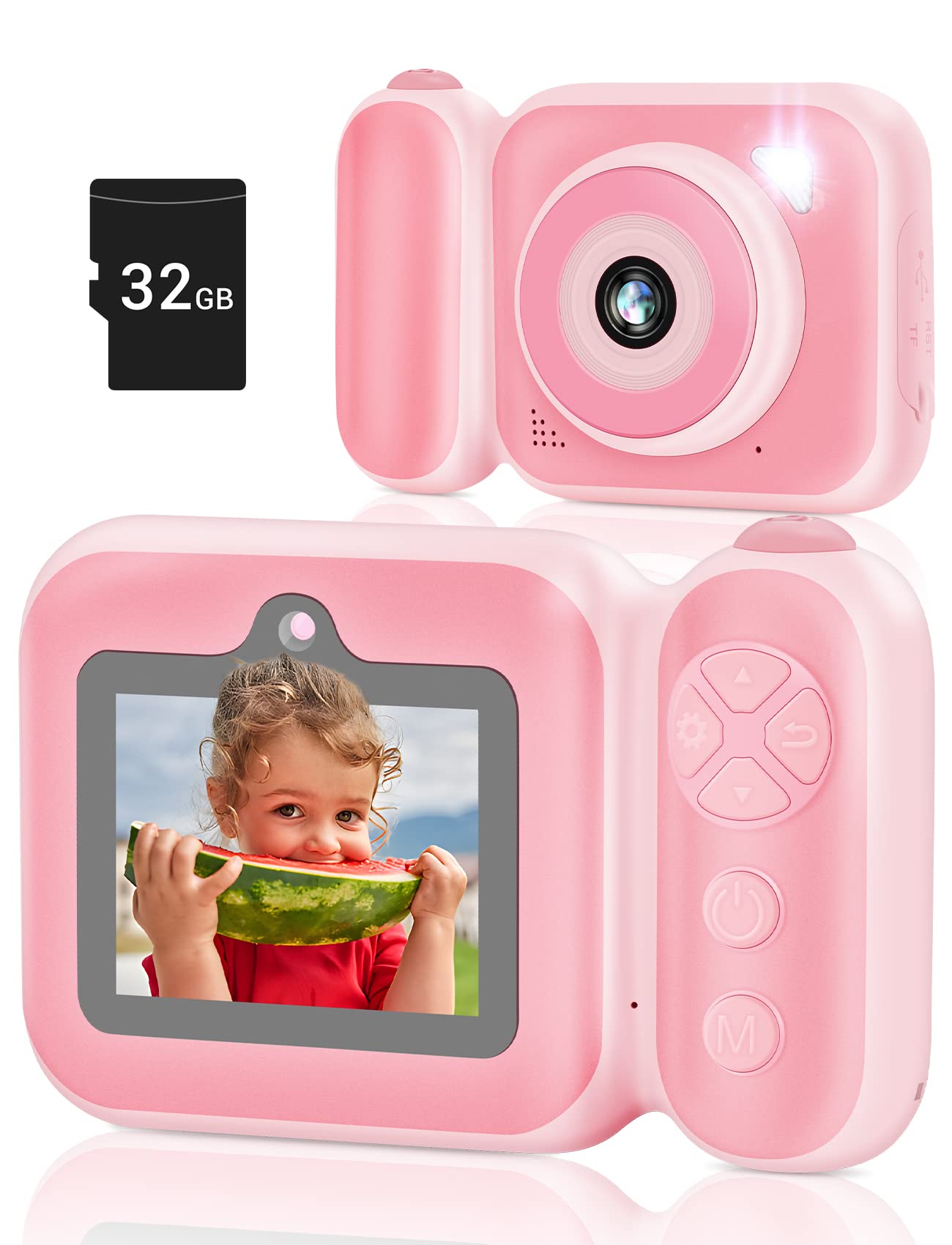 omzer Kids Camera 1080P Selfie Mini Camera, HD Digital Video Camera for Toddlers, Video Recorder Toys for Kids, Christmas Birthday Gifts for Age 3 4 5 6 7 8 9 10 Year Old Girls Boys with 32G SD Card