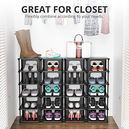 ZOINLIY Stackable Shoe Rack for Small Space, 4 Tiers 2 Columns Shoe Rack Organizer for Closet, Bedroom, Entryway, Black Free Standing Shoe Shelf, Shoe Cubby, 10.2" D x 19.2" W x 16.9" H