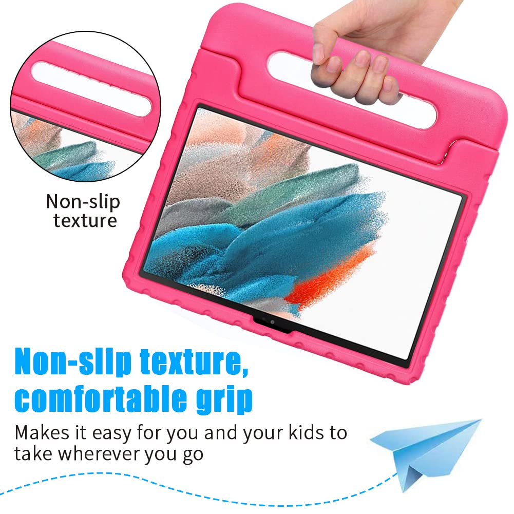 BOWOSEN Kids Case for Samsung Galaxy tab a8 10.5 Inch, Heavy Duty Shockproof Rugged Case with Handle Holder, Samsung Galaxy tab a8 10.5 Tablet Case 2022 (x200/205/207). Pink