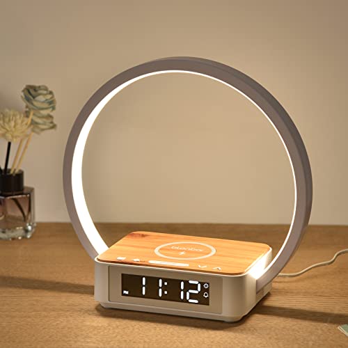 blonbar Bedside Lamp Qi Wireless Charger LED Desk Lamp with Alarm Clock, Touch Control 3 Light Hues, 10W Max Wireless Charging Table Lampļ¼Eye-Caring Reading Light for Kids, Adults, Home.