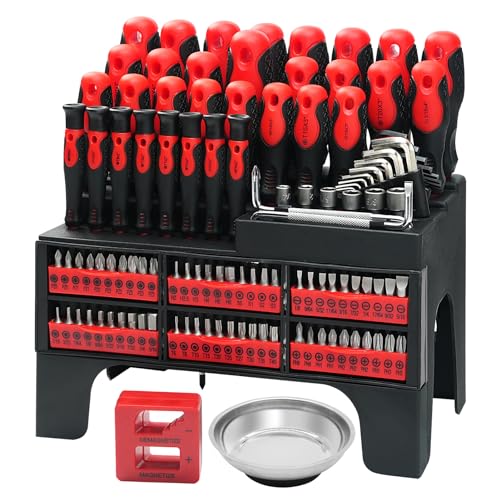 BEHAPPY 118PCS Magnetic Screwdriver Set, Screwdriver Set with Plastic Racking, Precision, Slotted, Phillips, Hex, Pozidriv, Torx Screwdriver Set and Magnetizer Demagnetizer DIY Tools for Tools Gift