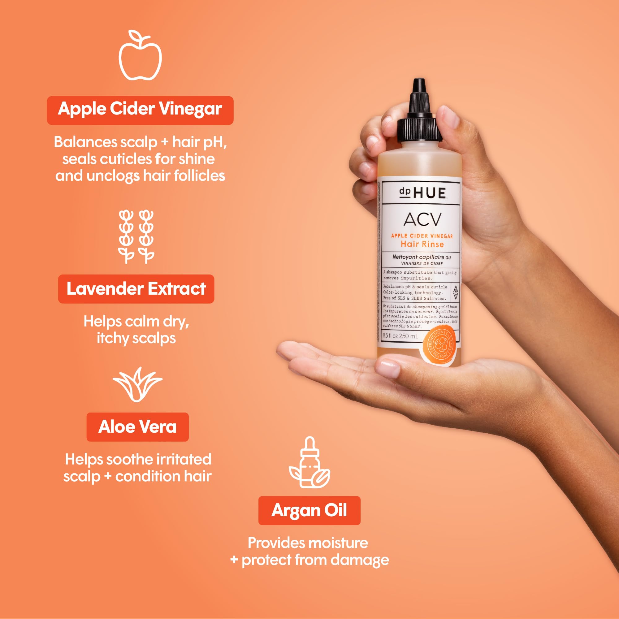 dpHUE Apple Cider Vinegar Hair Rinse, 2 oz - Shampoo Alternative, Scalp Cleanser & Post Workout Rinse - Removes Buildup & Sweat - Protects Natural Hair Oils