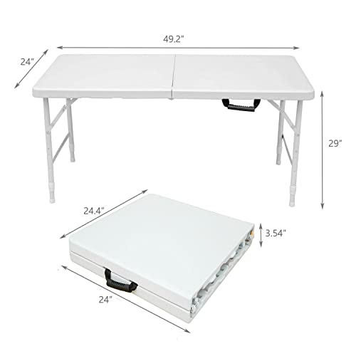 Icoud 4ft Plastic Folding Table Portable Heavy Duty White Dining Table Fold-in-Half for Camp Party Kitchen Indoor Outdoor