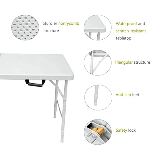 Icoud 4ft Plastic Folding Table Portable Heavy Duty White Dining Table Fold-in-Half for Camp Party Kitchen Indoor Outdoor