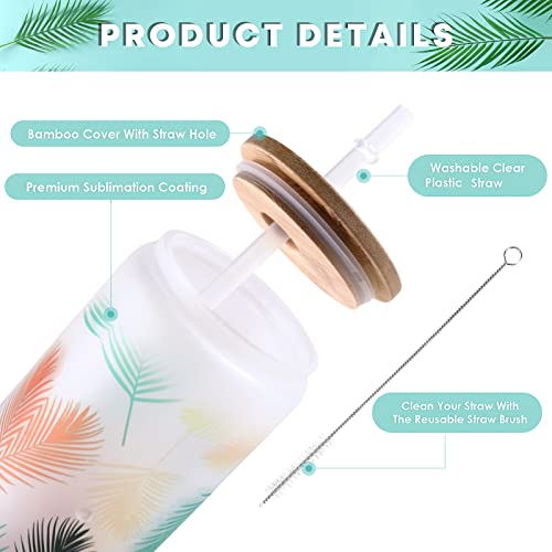 HTVRONT Sublimation Glass Blanks with Bamboo Lid - 16oz Frosted Sublimation Beer Can Glass - Sublimation Glass Tumblers for Iced Coffee Juice Soda Drinks (4 PACK)