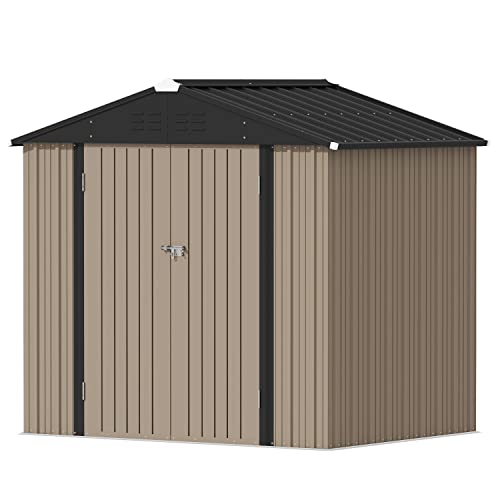 Devoko Outdoor Storage Shed 8 x 6 FT Lockable Metal Garden Shed Steel Anti-Corrosion Storage House with Single Lockable Door for Backyard Outdoor Patio (Brown)