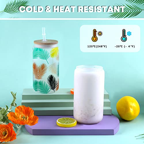 HTVRONT Sublimation Glass Blanks with Bamboo Lid - 16oz Frosted Sublimation Beer Can Glass - Sublimation Glass Tumblers for Iced Coffee Juice Soda Drinks (4 PACK)