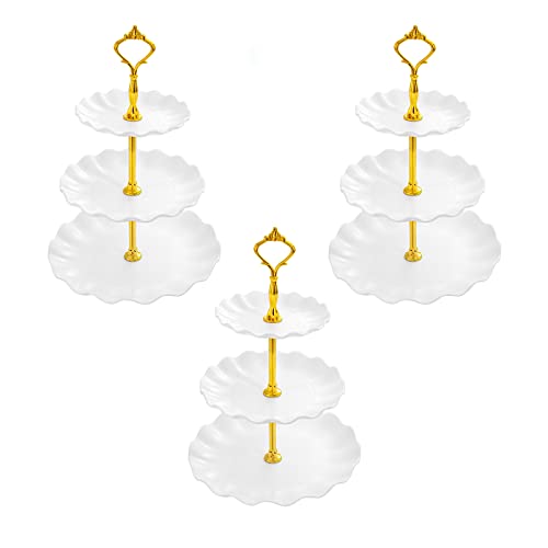 Supernal 3 Tier Plastic Cupcake Stand, 3 Pack White Cupcake Holder, Plastic Cake Stands,Cupcake Tower Display, Dessert Cupcake Pastry Candy Display for Wedding, Event, Baby Shower, Birthday Party