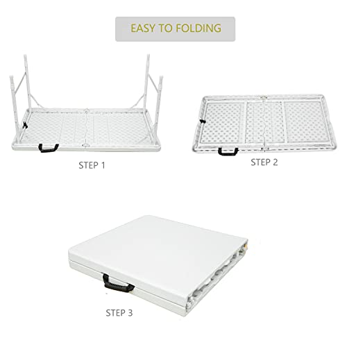 Icoud 4ft Plastic Folding Table Portable Heavy Duty White Dining Table Fold-in-Half for Camp Party Kitchen Indoor Outdoor