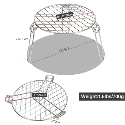 REDCAMP Stainless Campfire Grill Steel Grate, Portable Over Fire Camp Grill for Outdoor Open Flame Cooking BBQ with Carry Bag