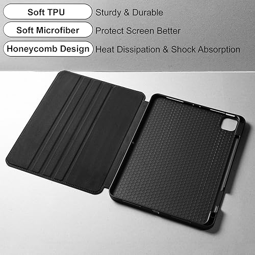 Zinibri iPad Pro 11 Inch Case, iPad Pro 11 Inch Cover, iPad Pro 11 Case 2022 2021 4th 3rd Generation with Pencil Holder, PU Leather,Multi-Angles,Auto Sleep/Wake Cover Case for iPad Pro 11", Black